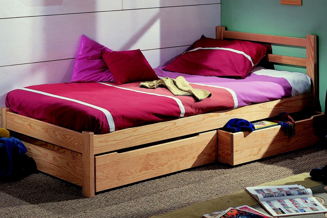 Lit pied de lit bas en pin massif FIDJI Couleur Bois naturel Couchage ...