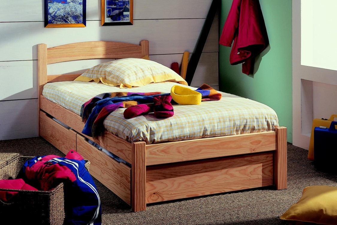 Lit pied de lit bas en bois massif TIMOE Couleur Bois naturel Couchage ...