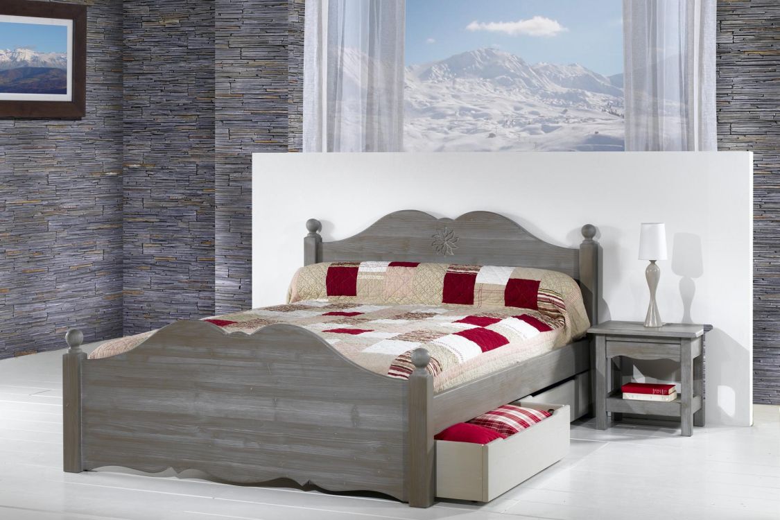 Lit style chalet en sapin brossé CHATEL Couchage 80 x 190 Couleur Bois ...