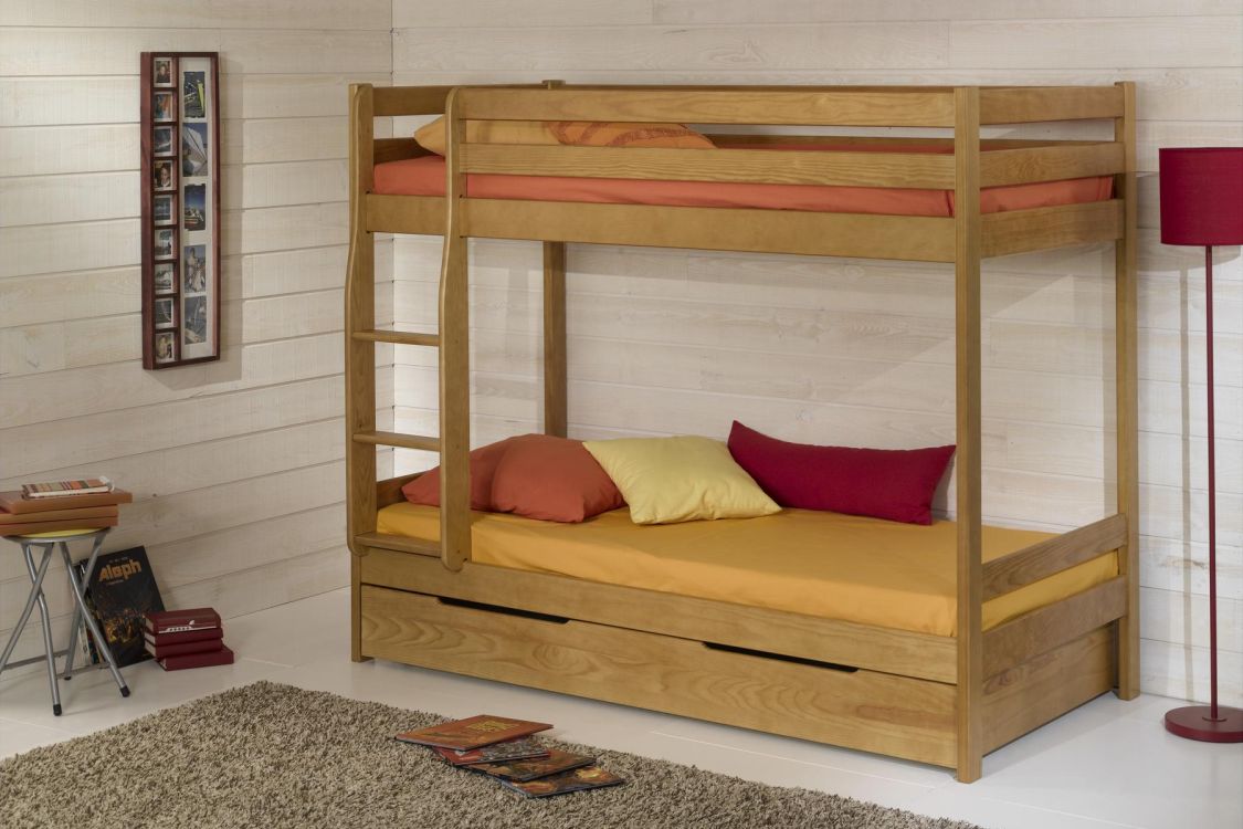 Lit superposé structure en bois massif RÉA Couleur Bois naturel ...