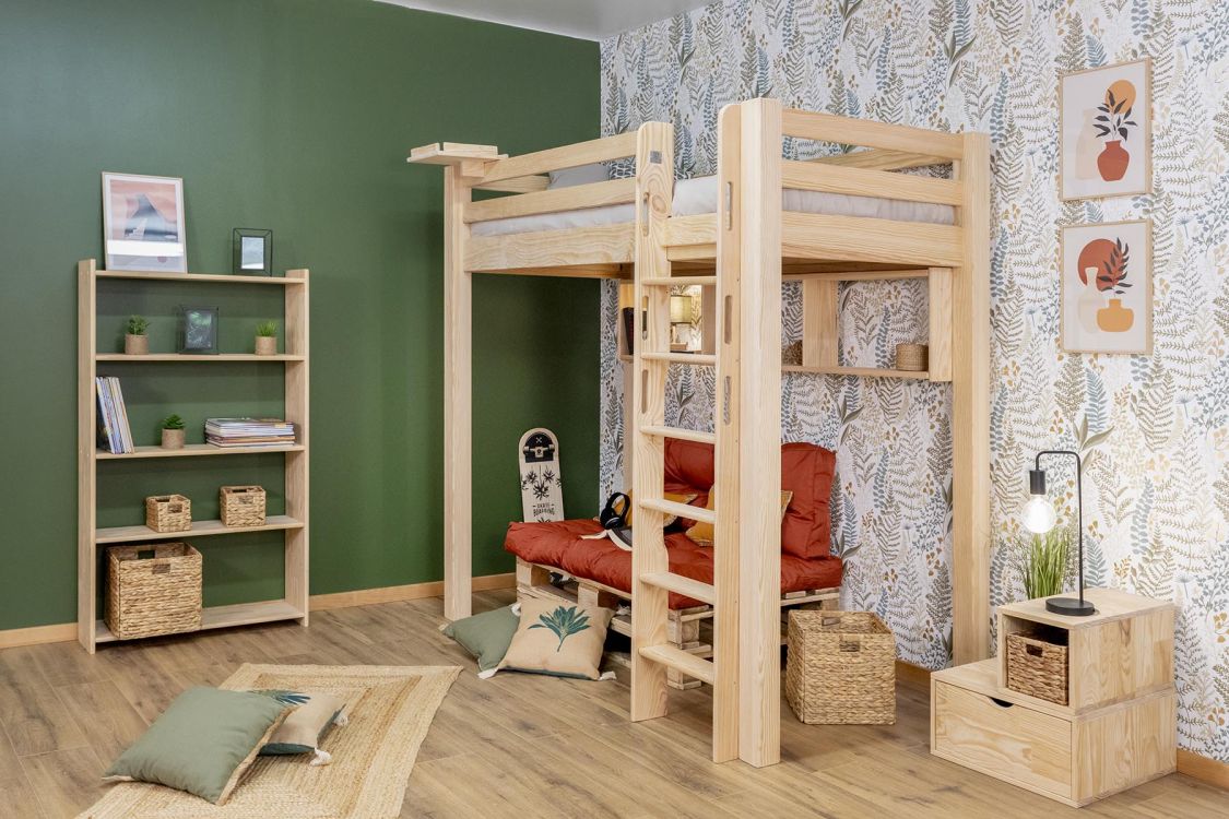 Lit mezzanine ZÉNITH Couleur Bois naturel Couchage 90 x 190 Échelle ...